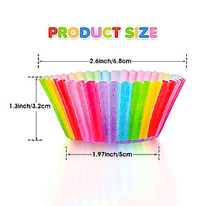100PCS Rainbow Cupcake Liners, Standard Size Cupcake Baking Cups Paper Rainbow Muffin Cups Paper Liners for Baking Muffin and Cupcakes Decoration Wrappers Food Grade Greaseproof Paper Muffin Liner