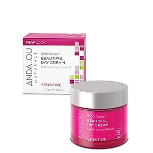 Andalou Naturals 1000 Roses Beautiful Day Cream, Face Moisturizer for Sensitive Skin with Hyaluronic Acid, & Aloe Vera, Cruelty Free, 1.7 Ounce