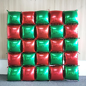 【50pcs】Balloon Arch Kit for Christmas Square Foil Balloons Wall Party Decorations Wedding Balloons Backdrop Double Sided Mylar Balloon for Anniversary Bachelorette Birthday Engagement Red and Green