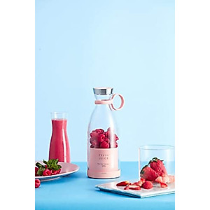 Marty Champ Portable Blender, Personal Size Blender for Juice, Shakes, and Smoothies, Wireless Charging with Four Blades, Mini Blender Travel Bottle (PINK)