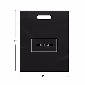 Purple Q Crafts Die Cut Plastic Shopping Bags with Thank You Logo 12" x 15" Boutique Bags with Handles 100 Pack for Merchandise, Gifts, Trade Shows and More