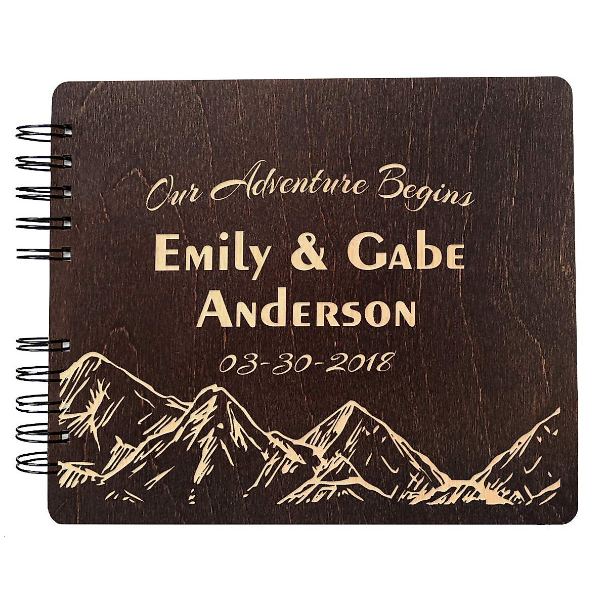 Wooden Guest Book Our Adventure Begins GuestBook Wedding Sign in Rustic Bride Groom Registry Album Customize Engraved (8.5"x7")