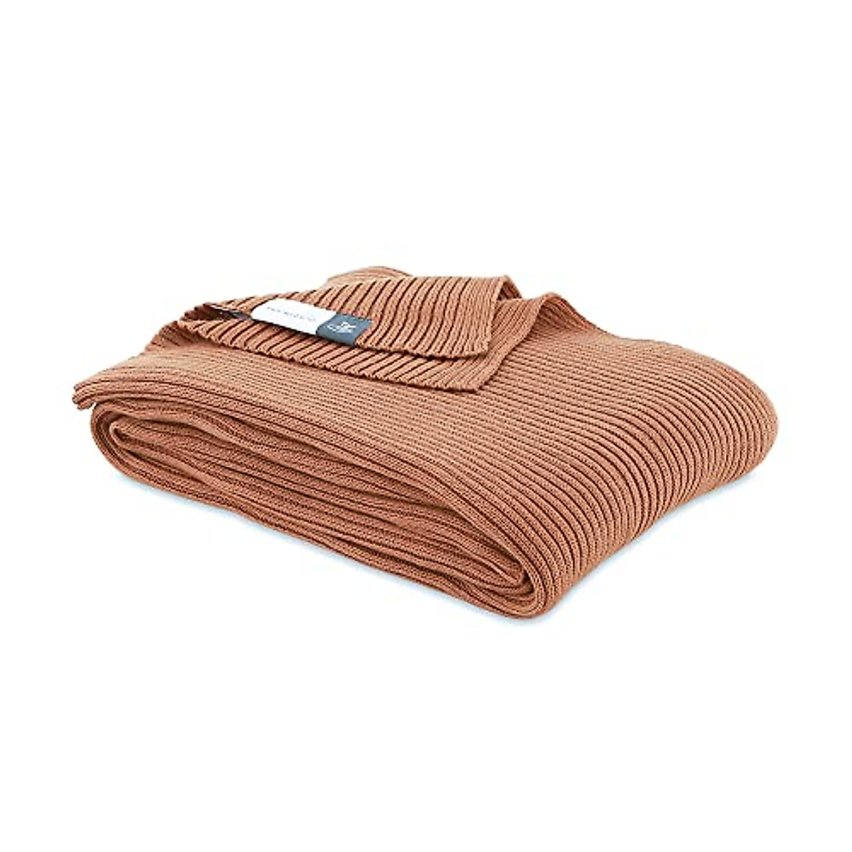 berkshire Ribbed Organic Cotton Knit Throw | All-Season Ribbed Organic Cotton Knitted Throw | Cashew | Throw (50" x 70")