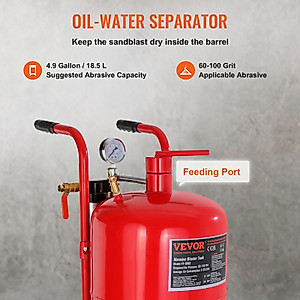 VEVOR Sand Blaster, 10 Gallon Pot Sandblaster, 60-110 PSI Pressure Sand Blasting Kit with 4 Ceramic Nozzles & 8ft Hose, Ideal for Paint, Stain, Rust Removal