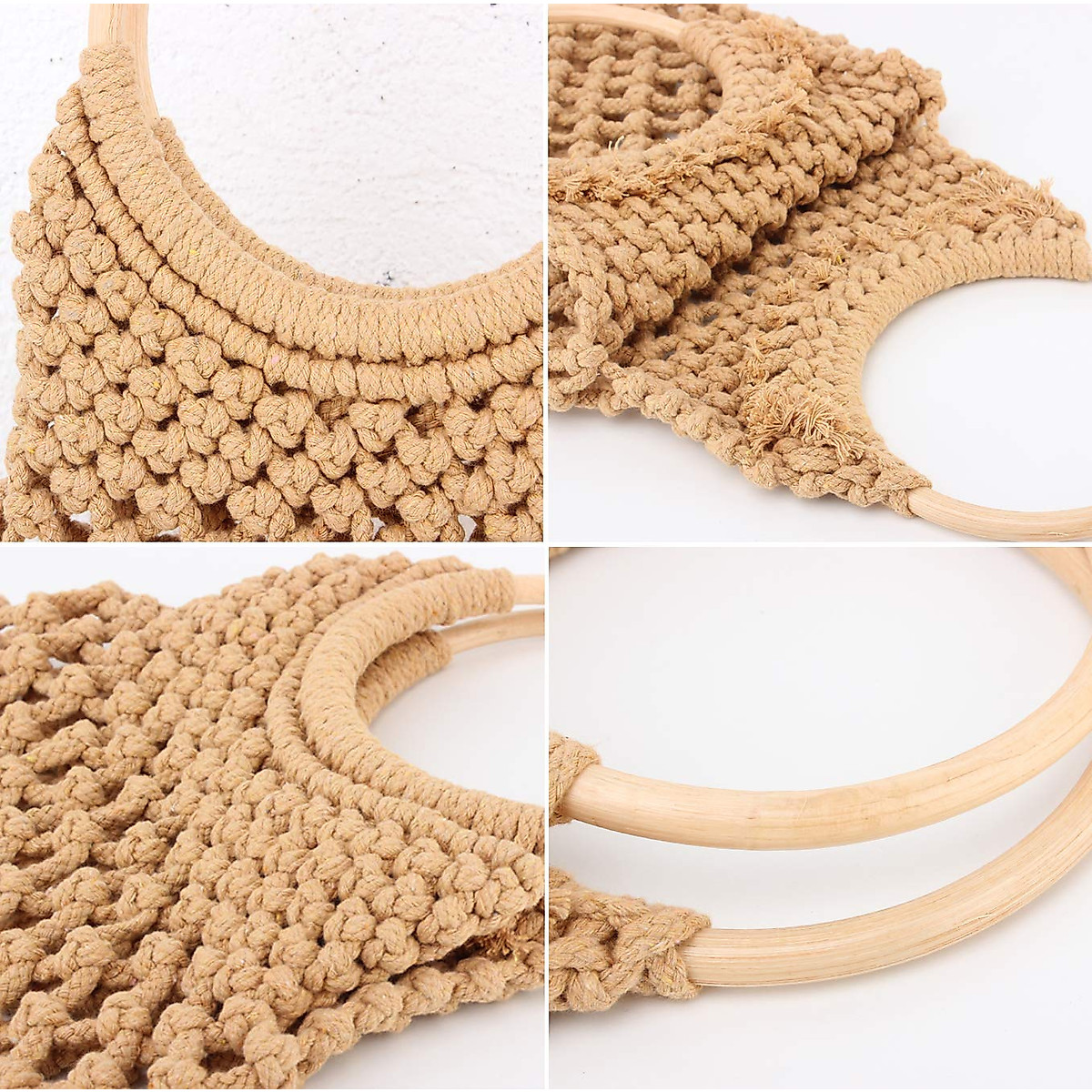 Nice Pies Summer Straw Beach Bag Handmade Cotton Rope Woven Handbags Fishing Net Storage Bag…