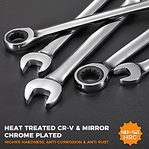 kboisha 24-Piece Ratchet Wrenches, 72-Tooth Ratcheting Combination Wrench Set with Metric & SAE 8-19mm and 1/4" to 3/8" CR-V Standard Wrench Set with Organizer Box