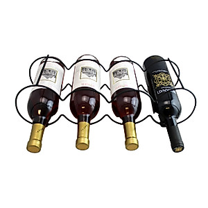 Dependable Stackable Table Top Wine Rack Holds 4 Wine Bottles Black
