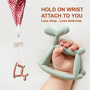 Miraloop Teething Toy for Baby 0-6, 12, 18 Months Infant, Jellydog Never Drop Food Grade Silicone Rocking Teether, Prevent Choking & Odorless, Less Dust and Hair Adhesion, Baby Gift, Mint Green