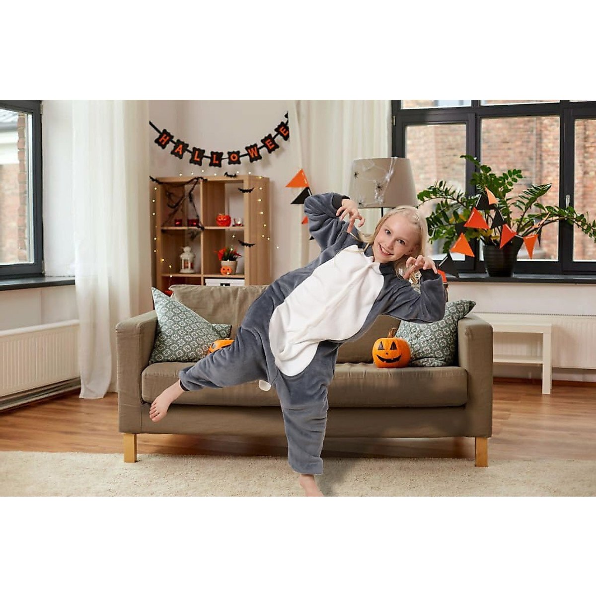 Petrella Animal Kids Onesie Cute One Piece Pajamas Halloween Costume Chrismas Cosplay Sleepwear Unisex for Boys & Girls - wolf