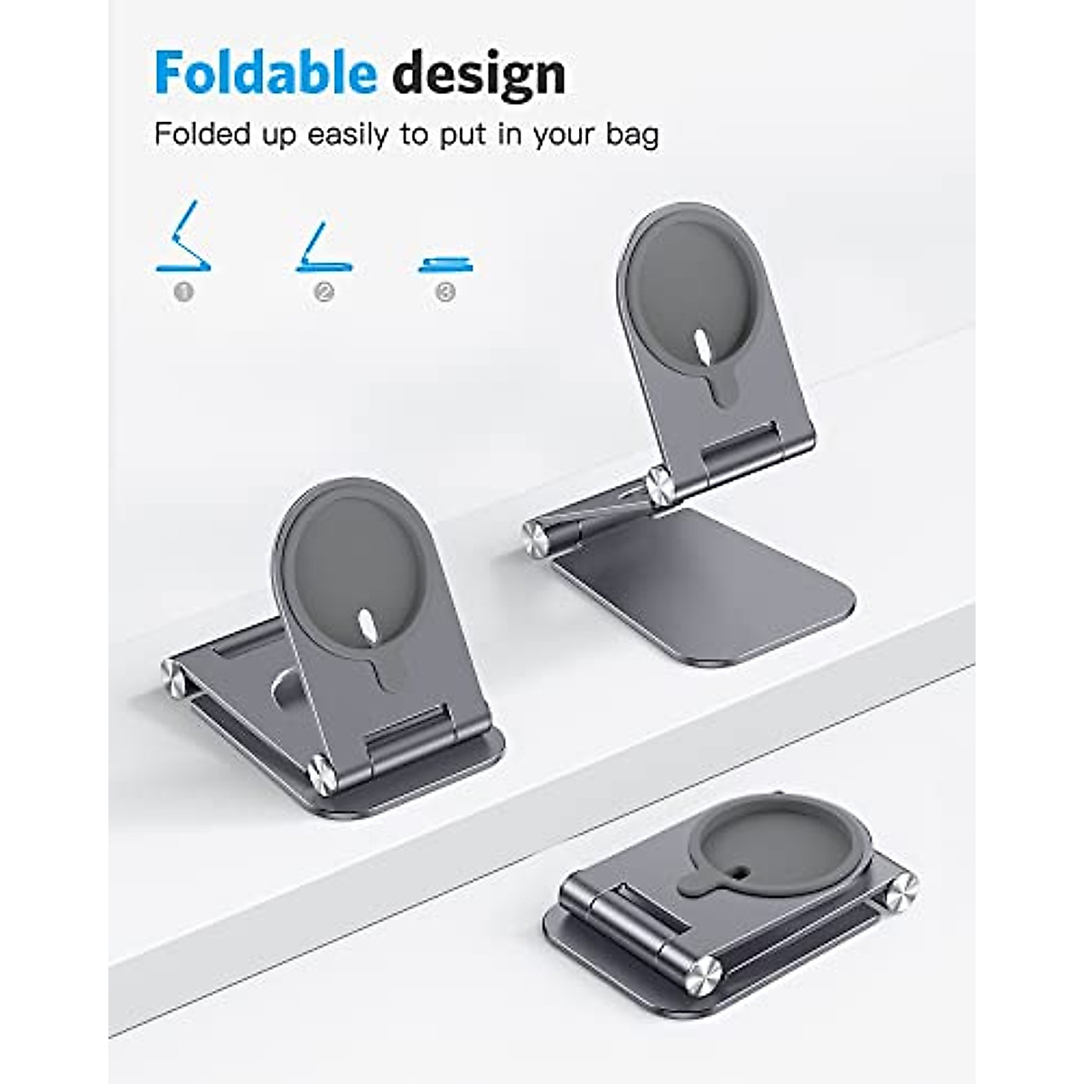 Stand for MagSafe Charger, OMOTON Foldable Phone Stand Holder for MagSafe Accessories， Compatible with iPhone 14/13/12 Pro Max/Pro/Mini, Charger for MagSafe Not Included, Gray