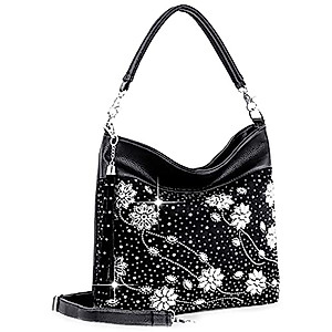 Zzfab Rhinestone Hobo Bag with Shoulder Strap Bling Hobo (daisy)