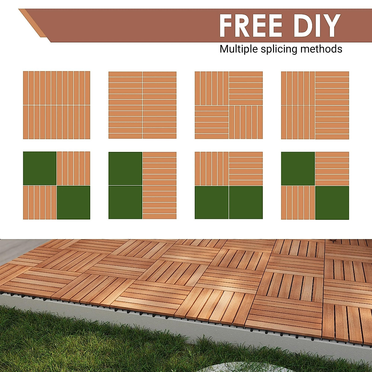 Pack of 9 Pieces, Premium Wood(Not Softwood Fir/Pine) Interlocking Deck Tile, Patio Pavers Floor, Flooring Tiles, Decor, D.I.Y Tile, Decking, Wholesales, 8.72 Square Feet, Brown (Sale Off in 3 Days)