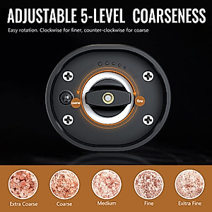 Automatic Salt and Pepper Grinder, Pepper Grinder refillable with Adjustable Coarseness, Battery Operated Salt Grinder with LED Light, Electric Pepper Grinder Battery Operated, One-handed Operation