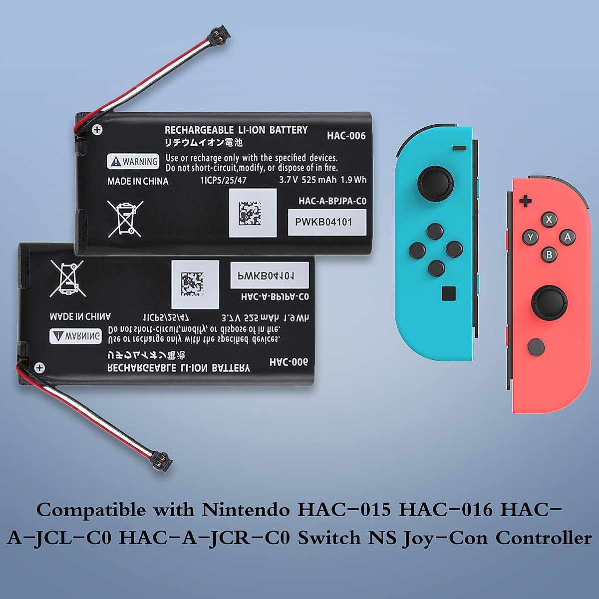 PowerTrust Replacement HAC-006 Battery Compatible with Nintendo Switch HAC-015 HAC-016 Joy-Con Controller HAC-A-JCR-C0 HAC-A-JCL-C0 (2 Pack)