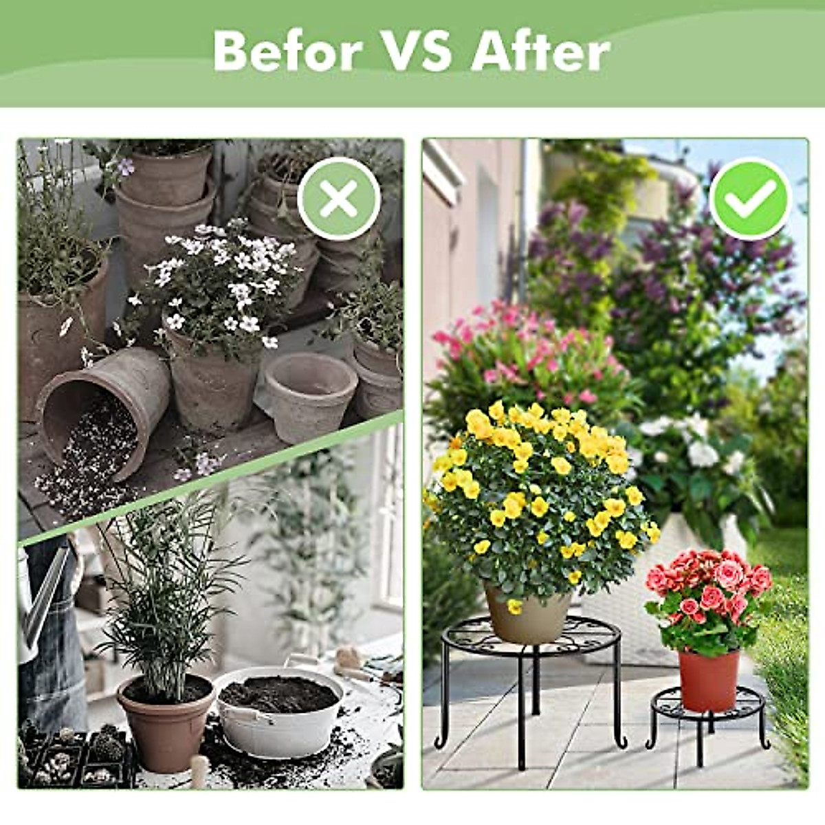 ENDAAR 5-Pack Decent Metal Plant Stands, Multiple Height Size Corner Plant Holders for Different Sizes of Flower Pots, Indoor Outdoor Planter Container Round Supports Display for Home, Patio,Black