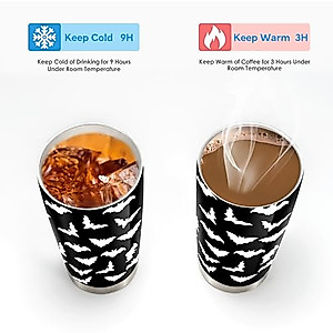 KERAOO Halloween Tumbler 20oz, Horror Tumbler, Gift for Men Women, Halloween Mug, Halloween Cup, Halloween Decoration (Bats), 6.89 inches x 3.42 inches x 2.87 inches