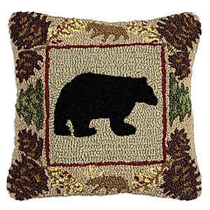 Chandler 4 Corners Artist-Designed Northwoods Bear Hand-Hooked Wool Decorative Throw Pillow (18” x 18”) Wildlife Pillow for Couches & Beds - Easy Care & Low Maintenance Nature & Wilderness Pillow