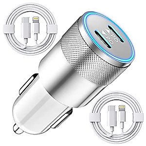 iPhone Car Charger [Apple MFi Certified],HOSOW 40W USB C Car Charger Dual Port PD Fast Charging Car Adapter with 2x Type C to Lightning Cable for iPhone 14 13 12 Pro Max/Mini/11/XS/XR/X/8 Plus/iPad/SE