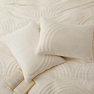 Oli Anderson Fluffy Duvet Cover Set Queen Size, 3 Pieces Tufted Plush Shaggy Comforter Cover, Ultra Soft Warm Fuzzy Faux Fur Bedding Sets, Ivory (1 Duvet Cover + 2 Pillowcases)