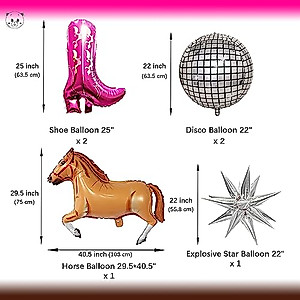 KARAQY Cowgirl Balloons Garland Kit, Hot Pink Boots Disco Ball Horse Foil Balloons for Bachelorette Party, Disco Party Birthday Baby Shower Bridal Shower Wedding Supplies