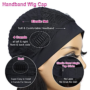 AISI Headband Wigs Human Hair Bob Headband Wigs for Black Women Easy Put On and Go Glueless Wigs Short Straight Wigs Machine Made 150% Density No Lace Headband Wig Natural Color(10 Inch)