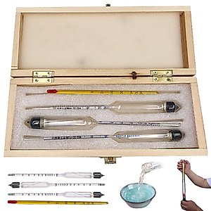 XJKLBYQ Alcohol Hydrometer 3Pcs 0-100 Proof Alcohol Tester Accurate Graduated Alcohol Meter with Thermometer & Wooden Box, Hydrometer for Wine, Beer, Cider, Proofing, Distilling, Hydrometer Alcohol