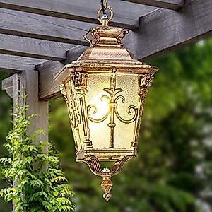 WHYA Rustic Bronze 37/45cm Retro Ceiling Pendant Lamp Die-cast Aluminum Glass E27 Outdoor Waterproof Hanging Lantern Rainproof Droplight Garden Park Courtyard Gazebo Porch Exterior Chandelier