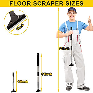 Greeily Floor Scraper Long Handle, 31" Floor Scraper Tool Made of Thickened Stainless Steel Material Can be Used to Remove Tile Ceiling Linoleum Carpet Paint Quickly and Easily (31" (Black Handle))