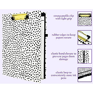 Steel Mill & Co Cute Clipboard Folio with Refillable Lined Notepad and Interior Storage Pocket, Black and White Padfolio for Work, Black Dots