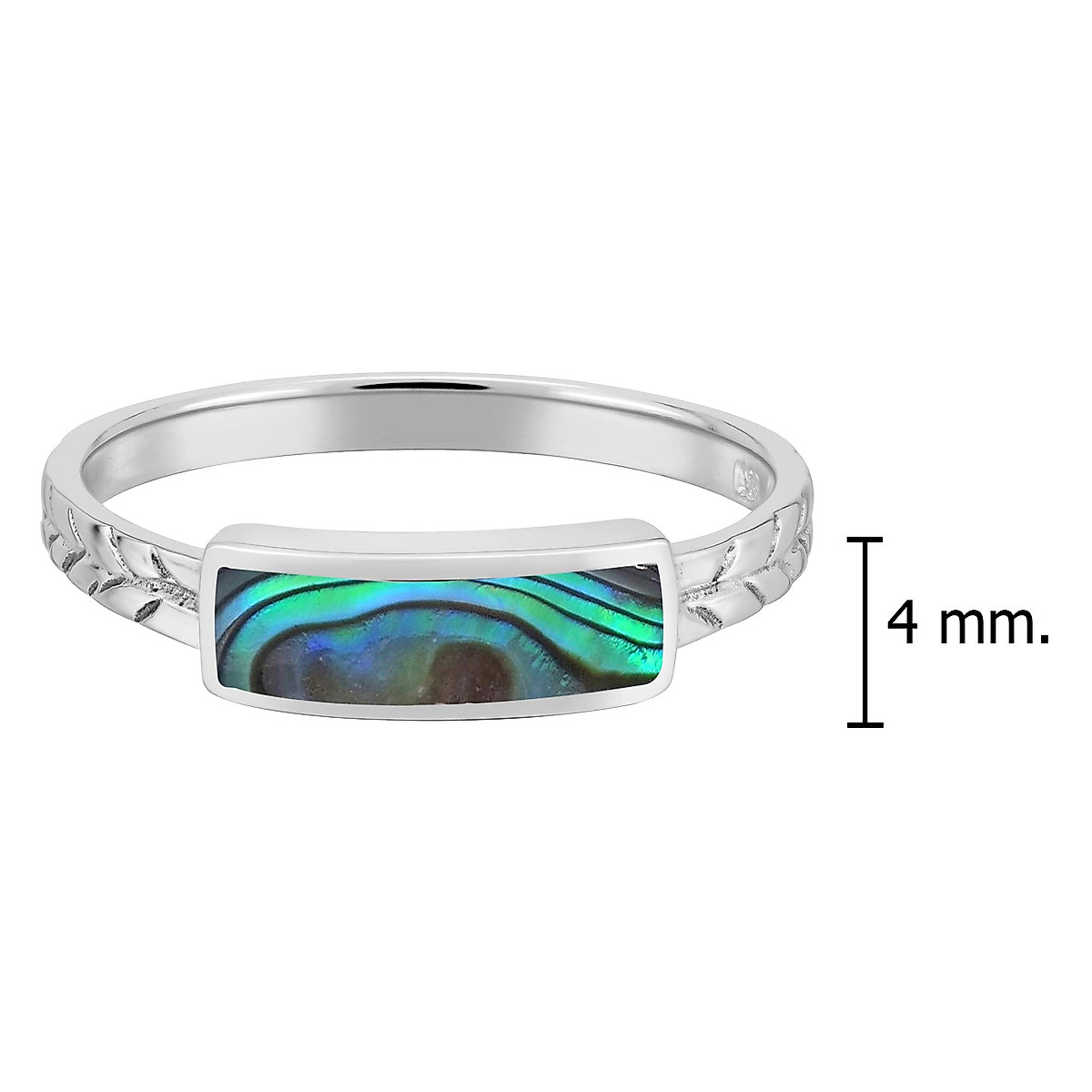 AeraVida Exotic Nature Rectangular Bar Abalone Shell .925 Sterling Silver Leaf Band Ring, shell Metal, not known