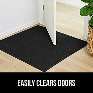 Gorilla Grip Stain and Fade Resistant Dirt Grabber Mesh Door Mat, Low-Profile, Heavy Duty Quick Dry Striped Doormat, Mats for Indoor or Outdoor Entry, Shoe Scraper, Garage Entrance Mat, 35x23, Black