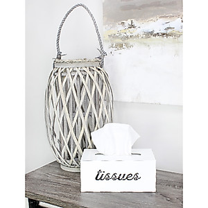 AuldHome Design White Rectangular Tissue Box, Rustic-Style Distressed Enamelware Oblong Tissue Cover Holder