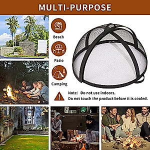 Fire Pit Spark Screen Cover Accessory Easy-Opening Outdoor Backyard Heavy-Duty Round Fire Mesh Screen Guard Hinged Door-24 Inch