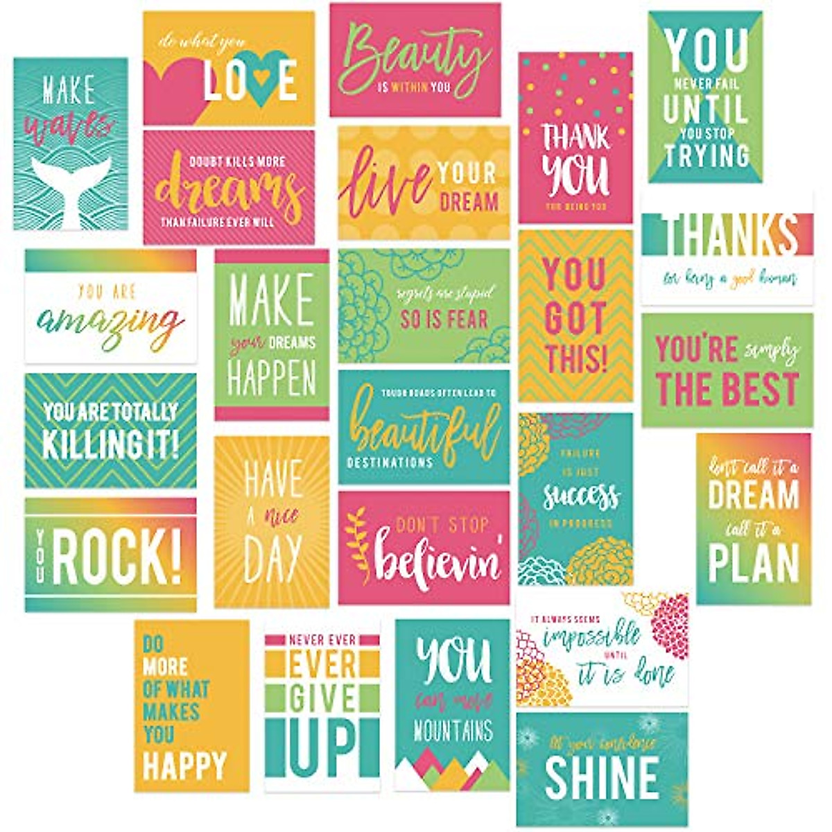 Canopy Street Motivational Quote Postcards / 25 Inspirational Postcards / 4" x 6" Encouraging Note Cards/Uplifting Bright Card Designs/Made In The USA