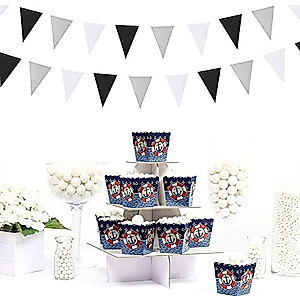 Black White Silver Pennant Banner,2 Pack Glitter Sprinkles Paper Triangle Flags, Birthday Graduation 2023 Fathers Day Wedding Baby Shower Party Decorations Bunting Lasting Surprise