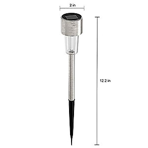 Pure Garden 50-LG1067 Path Lights-12.2” Stainless Steel Outdoor Stake Garden, Landscape, Patio, Driveway, Walkway 12.2" Solar Pathway Lights-Set of 12, Silver