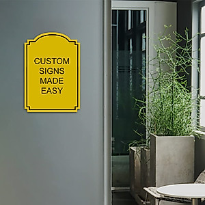 ComplianceSigns.com 10" x 7" Vertical Rounded Top Custom Sign with Adhesive Strips, Engraved Plastic with Acrylic Core, White on Black