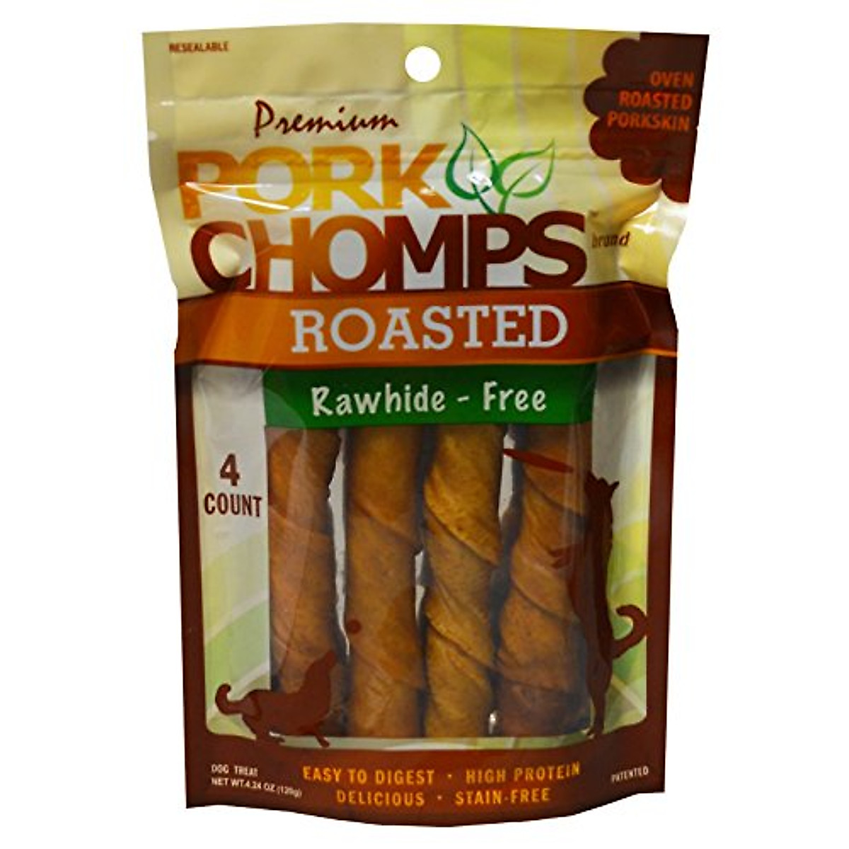 Pork Chomps Roasted Pork Skin Dog Chews, 6-inch Twists, 4 Count