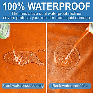 ALIECOM 4 Piece 100% Waterproof Recliner Cover for Large Recliner Stretch Recliner Chair Covers for Reclining Chair with Arms Recliner Slipcovers Non Slip Furniture Protector (Orange, 1 Seat)