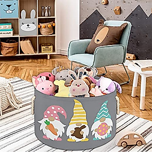 Easter Gnomes Easter Egg Bunny And Carrot Large Round Baskets for Storage Laundry Baskets with Handles Blanket Storage Basket for Bathroom Shelves Bins for Organizing Nursery Hamper Girl Boy