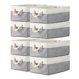 Storage Basket Bins 8 Pack Storage Baskets for Shelves - Decorative Baskets Fabric Storage Cubes Containers W/Handles for Clothes Storage Books, Home, Garage, Office, Bedroom, Parlor, Car (Grey/White)