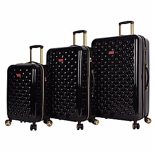 Betsey Johnson Luggage Hardside 3 Piece Set Suitcase With Spinner Wheels (20" 26" 30") (One Size, Heart to Heart Black)