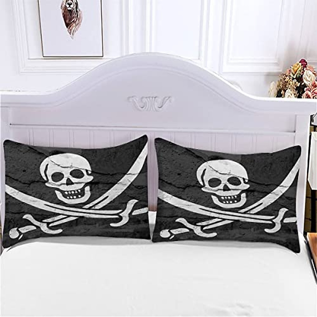 Quilt Cover Queen Size Pirate Flag 3D Bedding Sets Skull Duvet Cover Breathable Hypoallergenic Stain Wrinkle Resistant Microfiber with Zipper Closure,beding Set with 2 Pillowcase