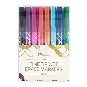 Erin Condren Classic Fine Tip Wet Erase Markers 8-Pack. 0.5mm Fine Point Tip Perfect for Writing on Whiteboards and Overhead Projectors. 8 Bold and Rich Colors