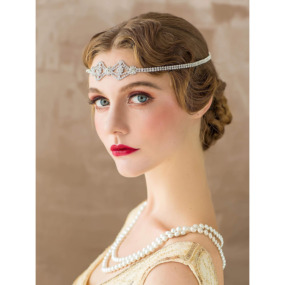 SWEETV 1920s Headband for Women-Silver Rhinestone Flapper Headpiece Accessories for Great Gatsby Party