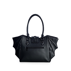 Lost Queen Women's Gothic Annabelle Bat Handbag Winged Crossbody Purse Black Shoulder Bag