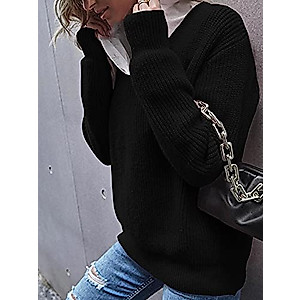 Eurivicy Women's Long Sleeve V Neck Pullover Tops Oversized Chunky Knitted Loose Jumper Sweaters Black