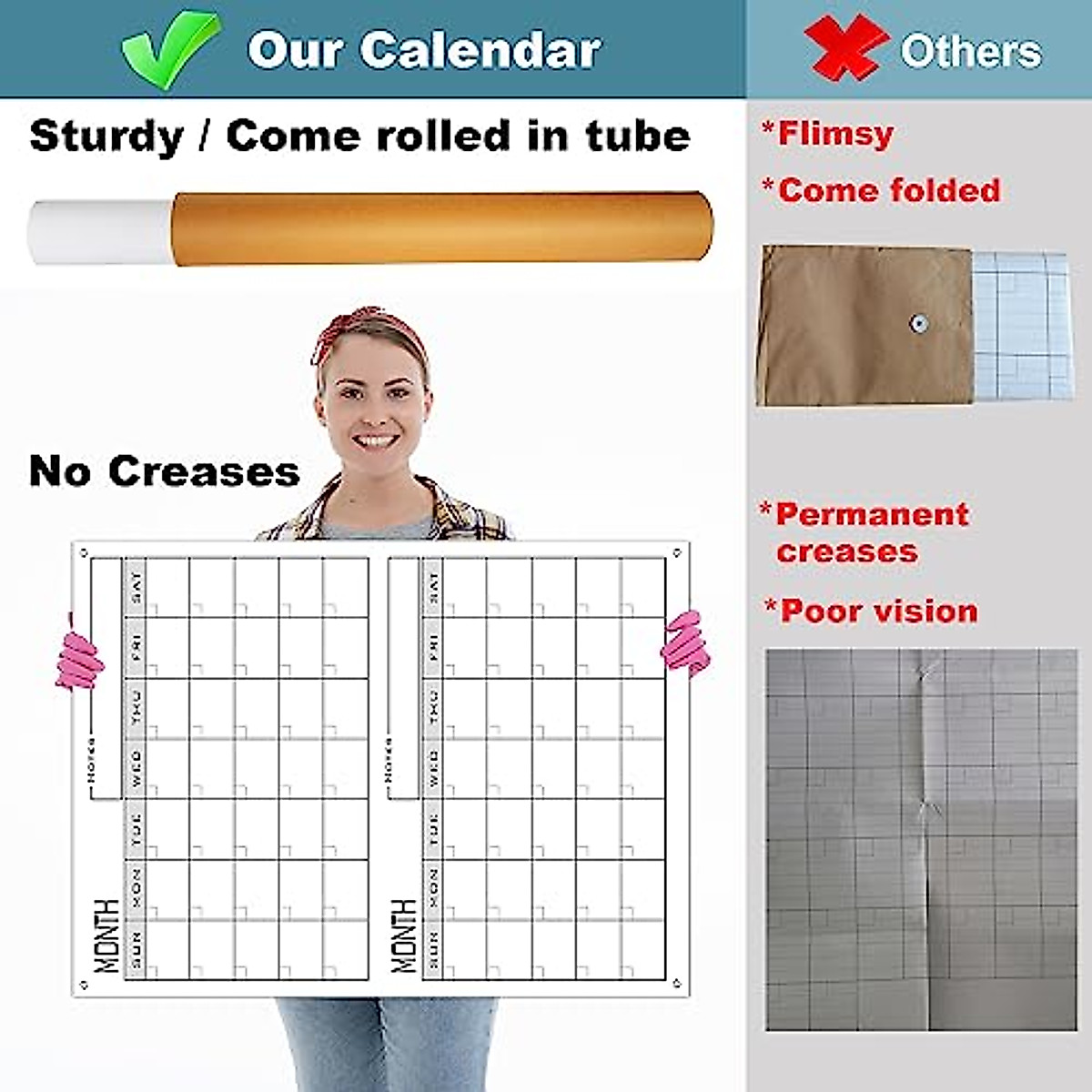 Large Wall Calendar Dry Erase 3 Month,36x24 Jumbo Undated Quarterly White Board Calendar For Medium Office,Giant Reusable Laminated 90 Days Planner,Big Multi Months Planning Poster