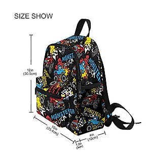 Glaphy Kid's Backpack Monster Truck Cartoon Cars Toddler Backpack for Daycare Travel, Preschool Bookbags for Boys Girls