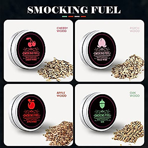 Cocktail Smoker Kit with Torch, Four Kinds of Wood Smoker Chips for Whiskey & Bourbon Spoon & Cleaning Brush- Old Fashioned Smoker Kit with Elegant Golden Design- Cheese, Meat & Whiskey Smoker Kit